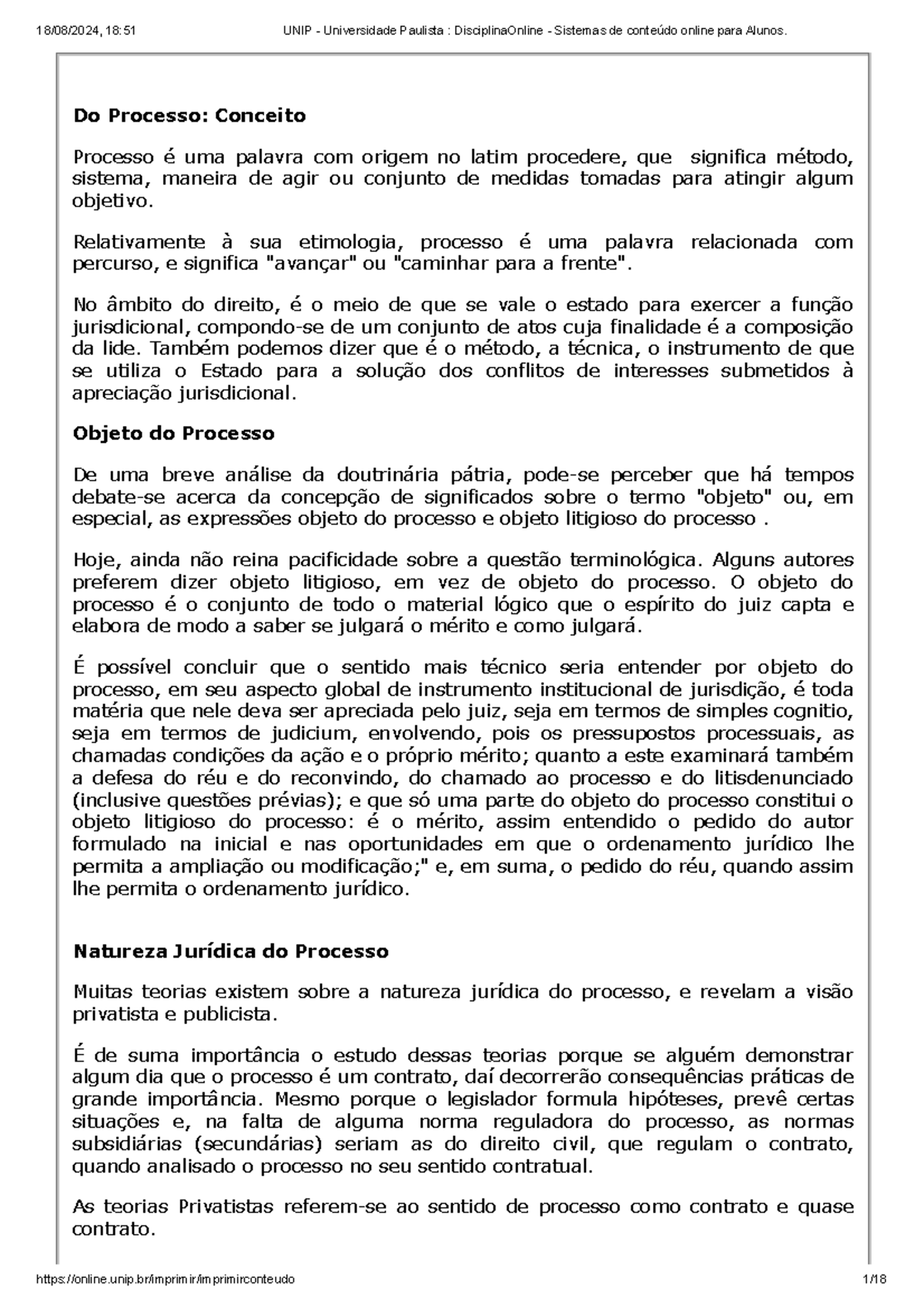 Módulo 1 - Conceito e Natureza do Processo Jurídico - Studocu