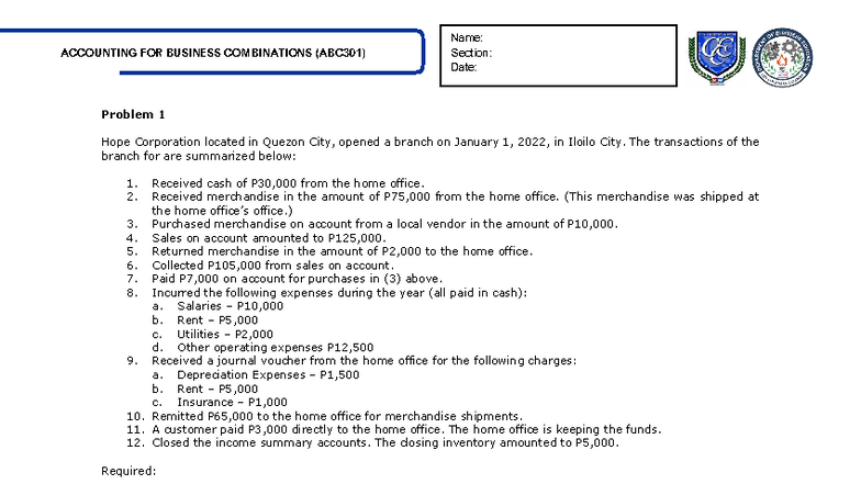 Consolidation, combination, and merger - ACCOUNTING FOR BUSINESS COMBINATIONS (ABC301) Section ...