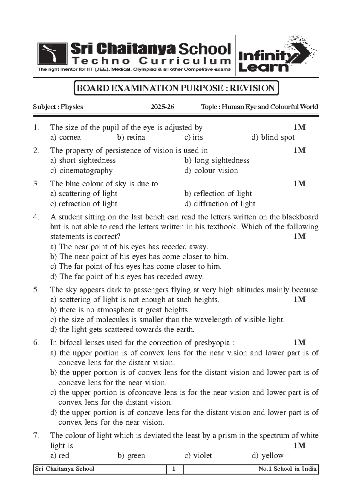 CBSE X Physics Board Exam Revision: Human Eye & Colorful World - Studocu