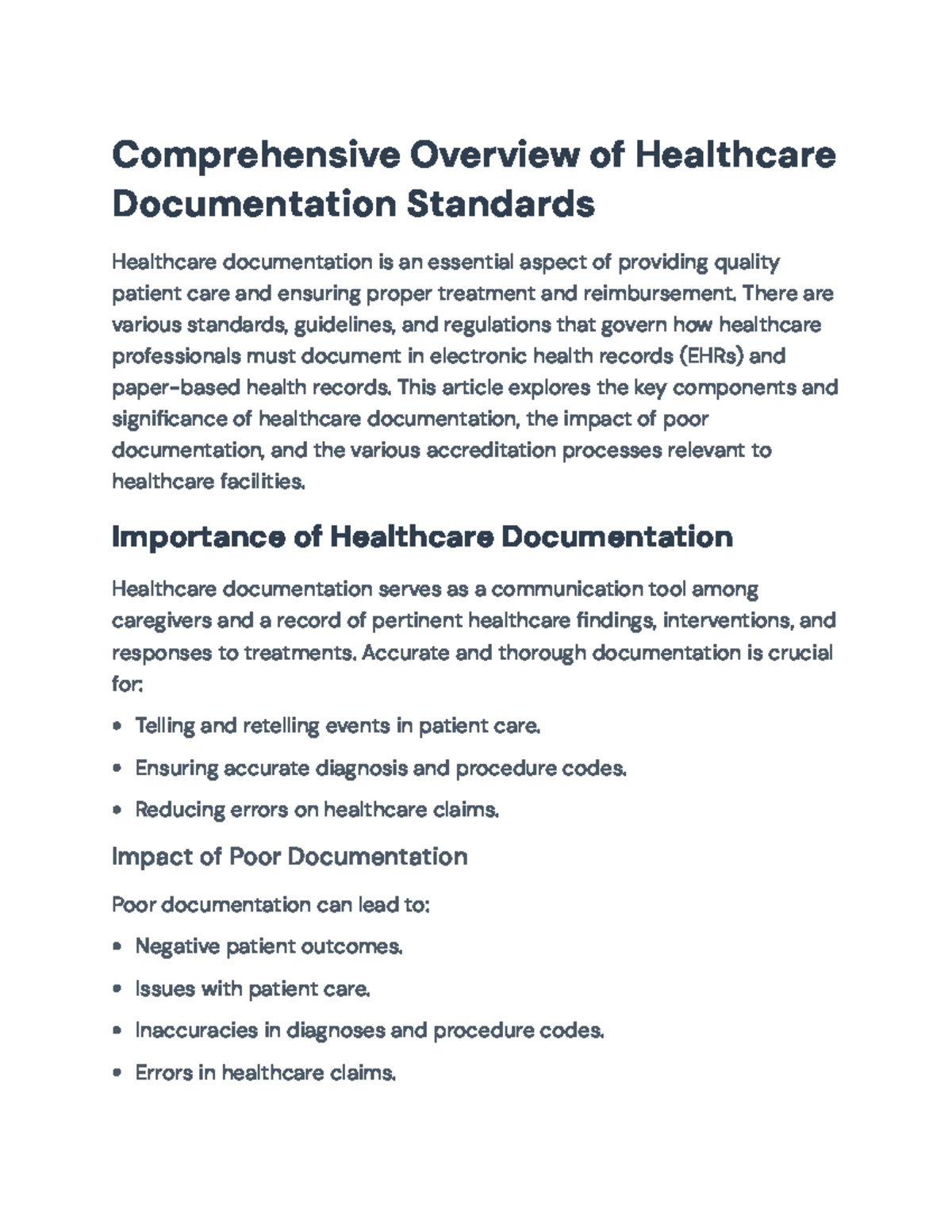 Healthcare Documentation Standards: Importance, Impact, and Processes ...