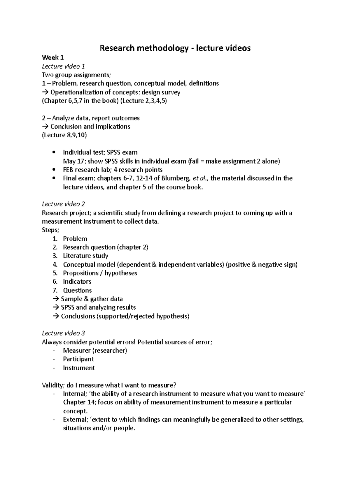 Research Methodology Lectures - Course Code Details and Key Concepts - Studeersnel