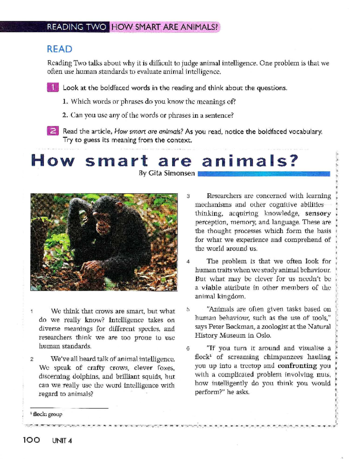 Reading Unit 4: How Smart Are Animals? - Exercise 2 Insights - Studocu