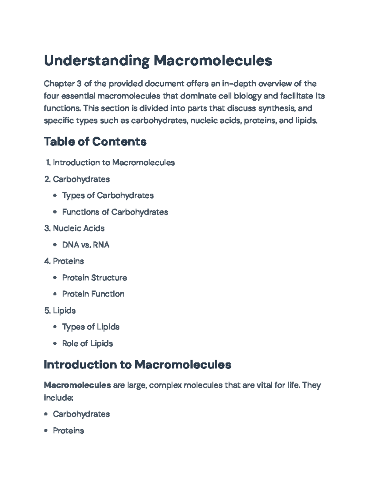Understanding Macromolecules: Key Concepts and Functions in Cell ...