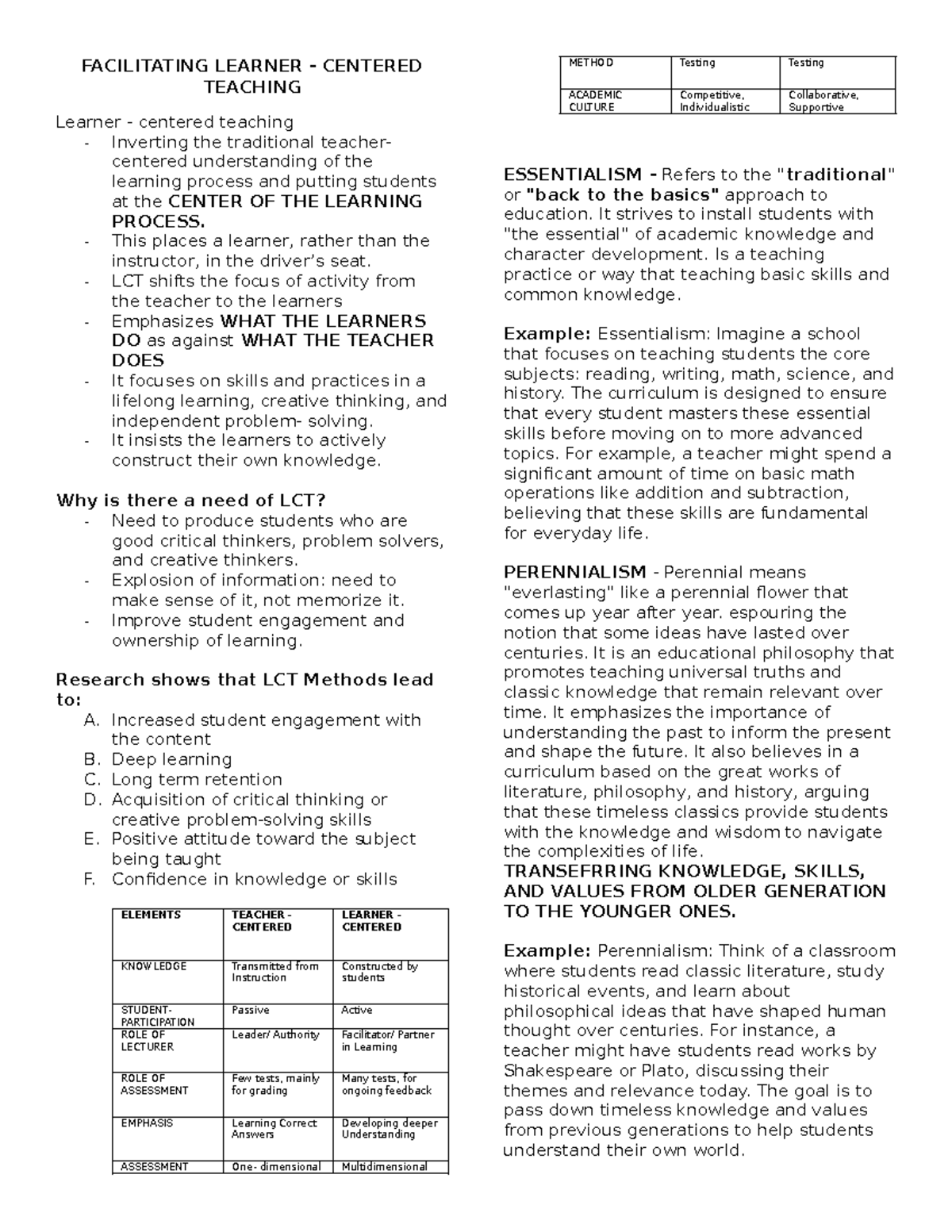 Facilitating- Learner - FACILITATING LEARNER - CENTERED TEACHING Learner - centered teaching ...
