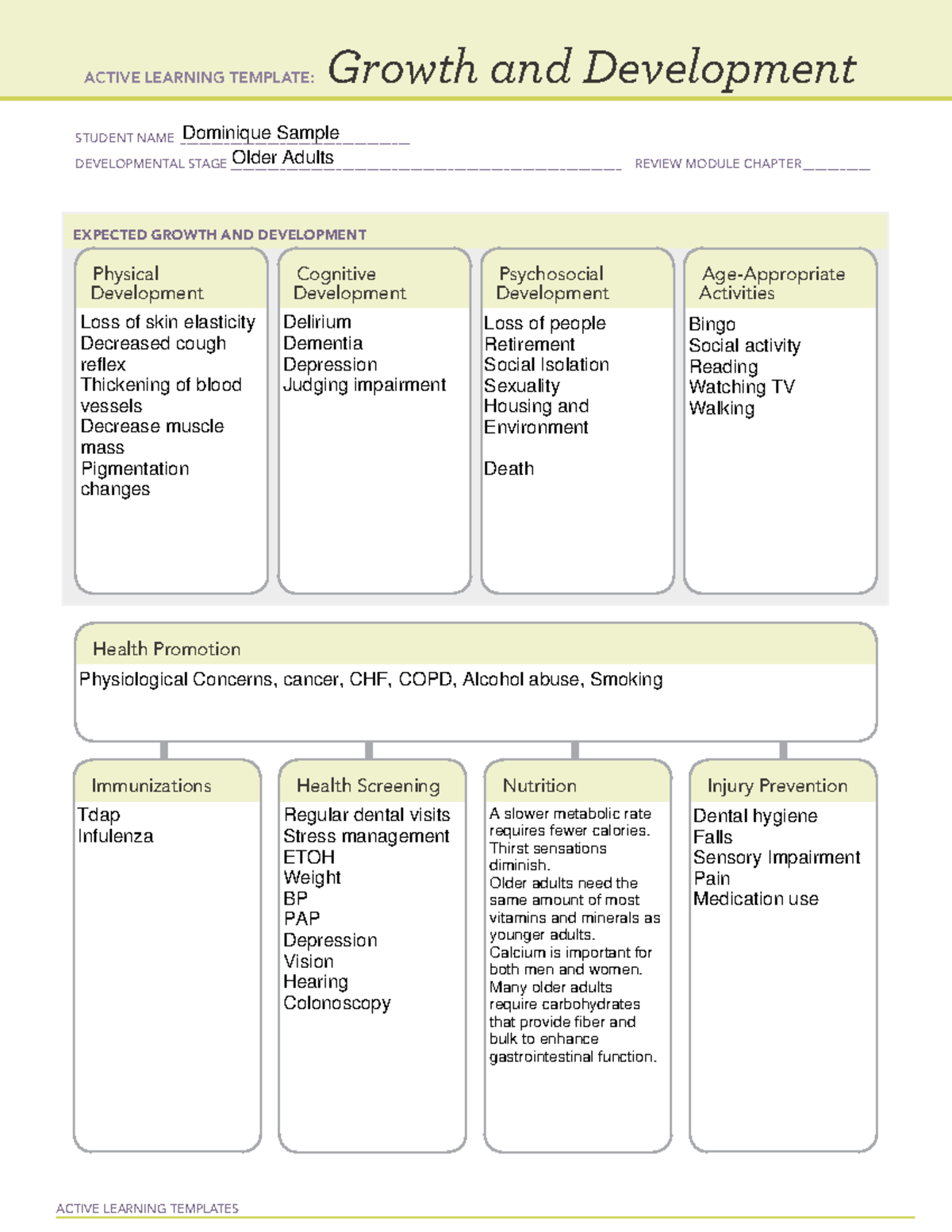 Older Adults Growth & Development - Active Learning Template - Studocu