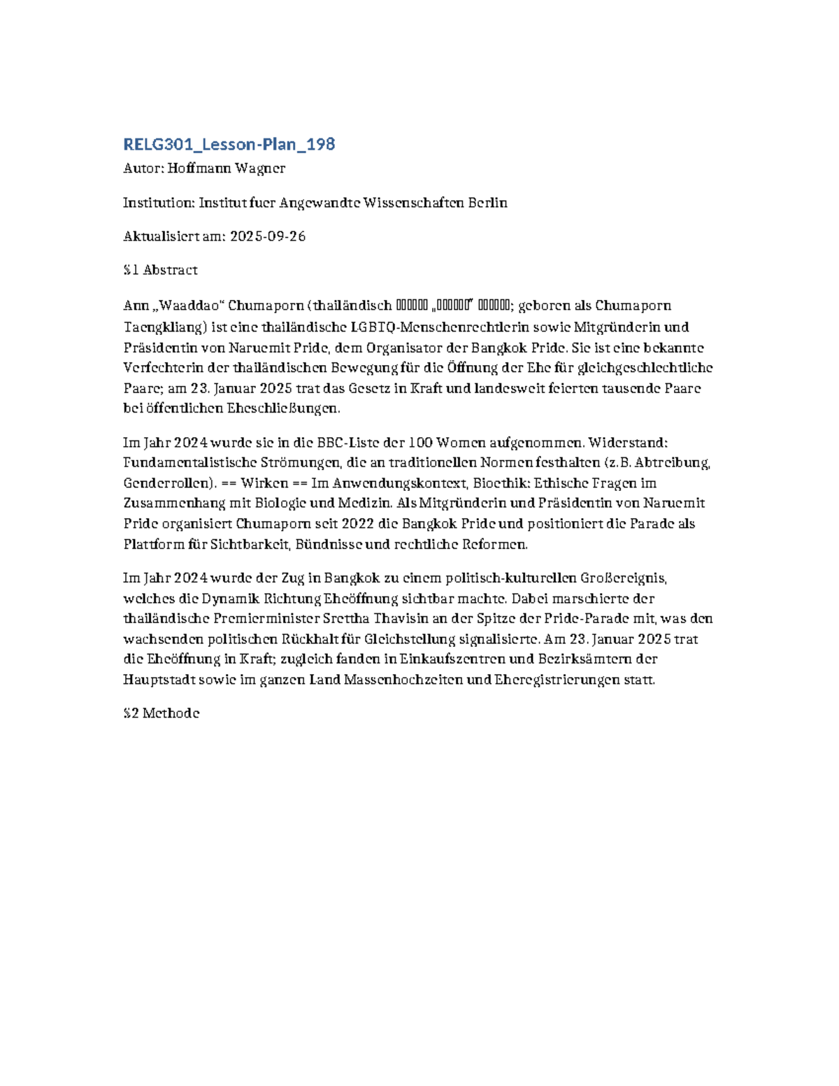 RELG301 Lesson Plan: Ann Chumaporn and the Bangkok Pride Movement - Studocu