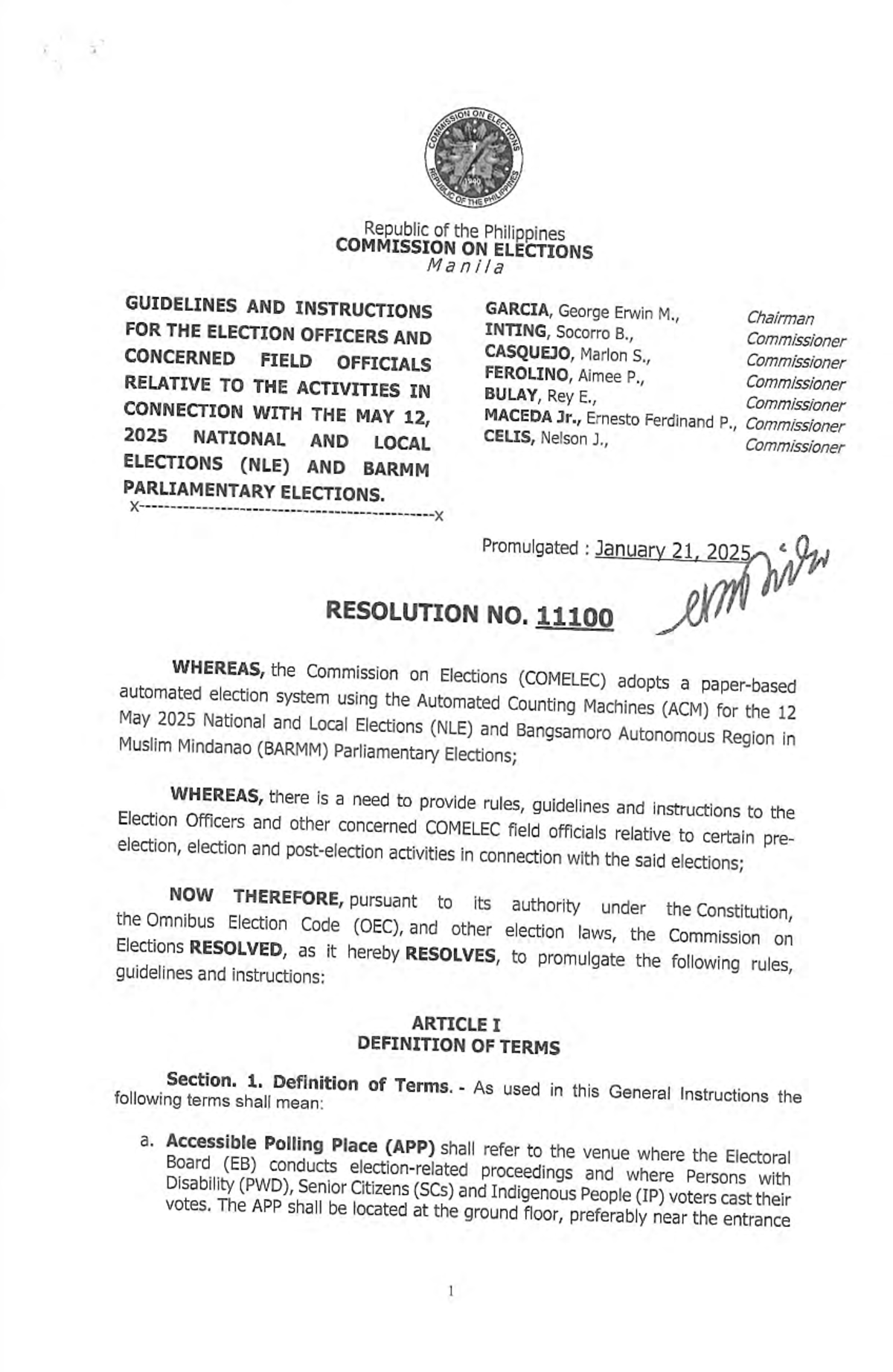 Guidelines for Election Officers: May 12, 2025 NLE & BARMM Elections ...