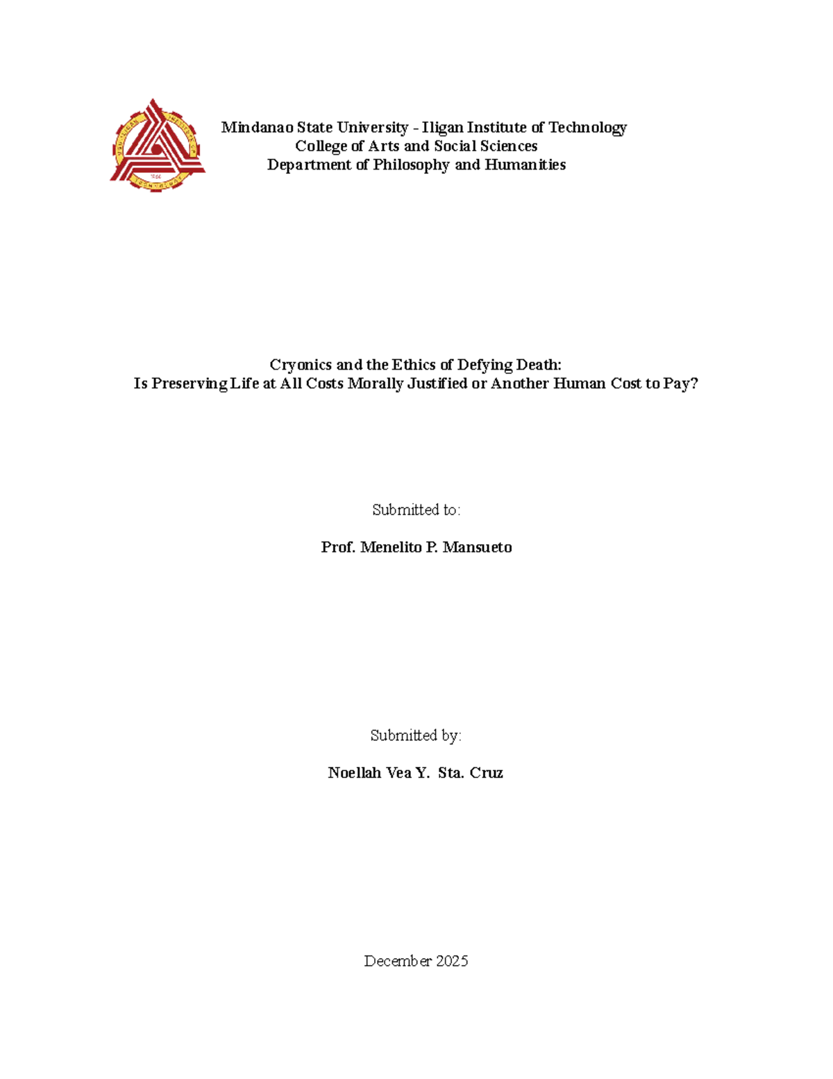 CRY 101: Ethics of Cryonics - A Philosophical Analysis of Life ...