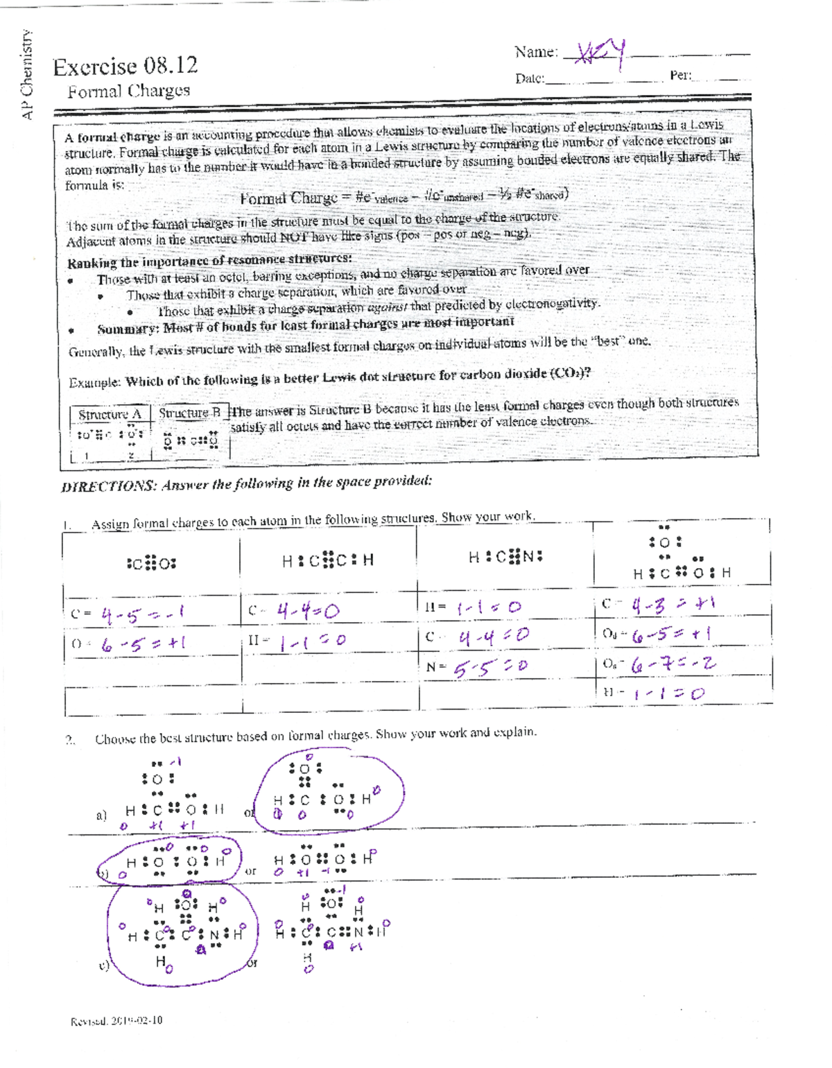 Formal Charges Calculation Worksheet with Sample Answers - Studocu