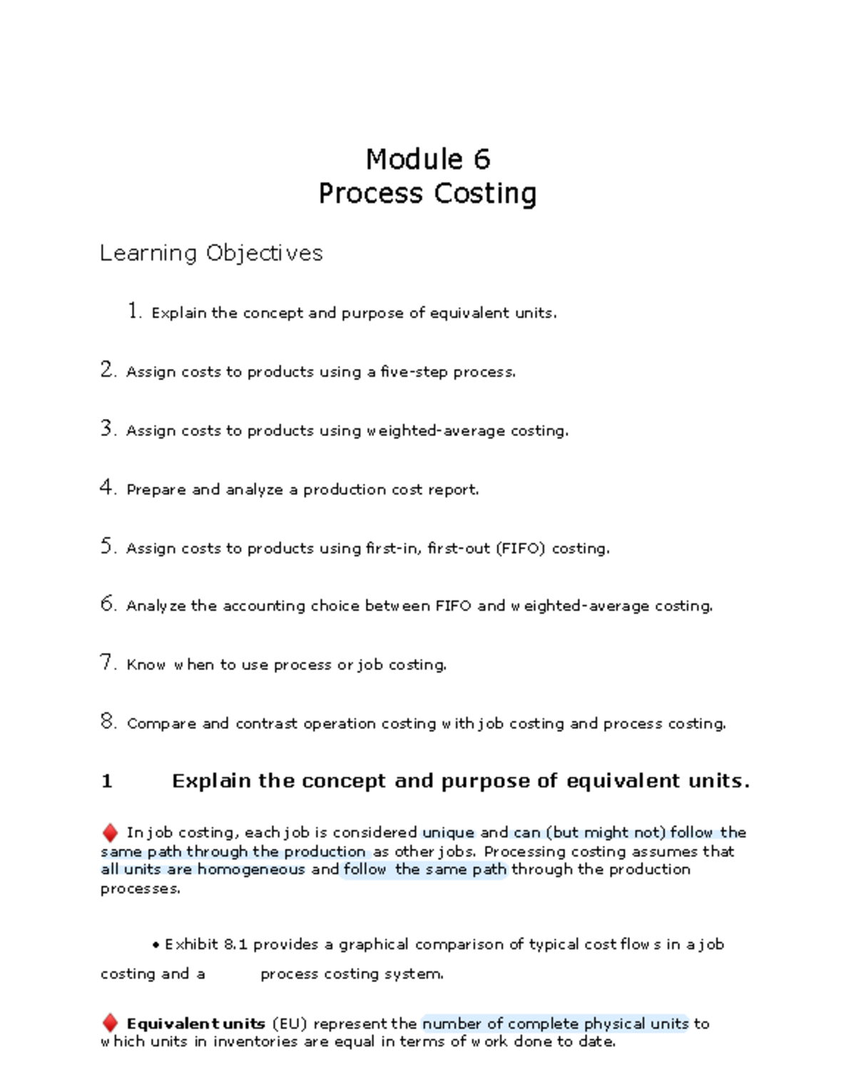 Module 6 Process Costing Concepts Processes And Cost Analysis Studocu