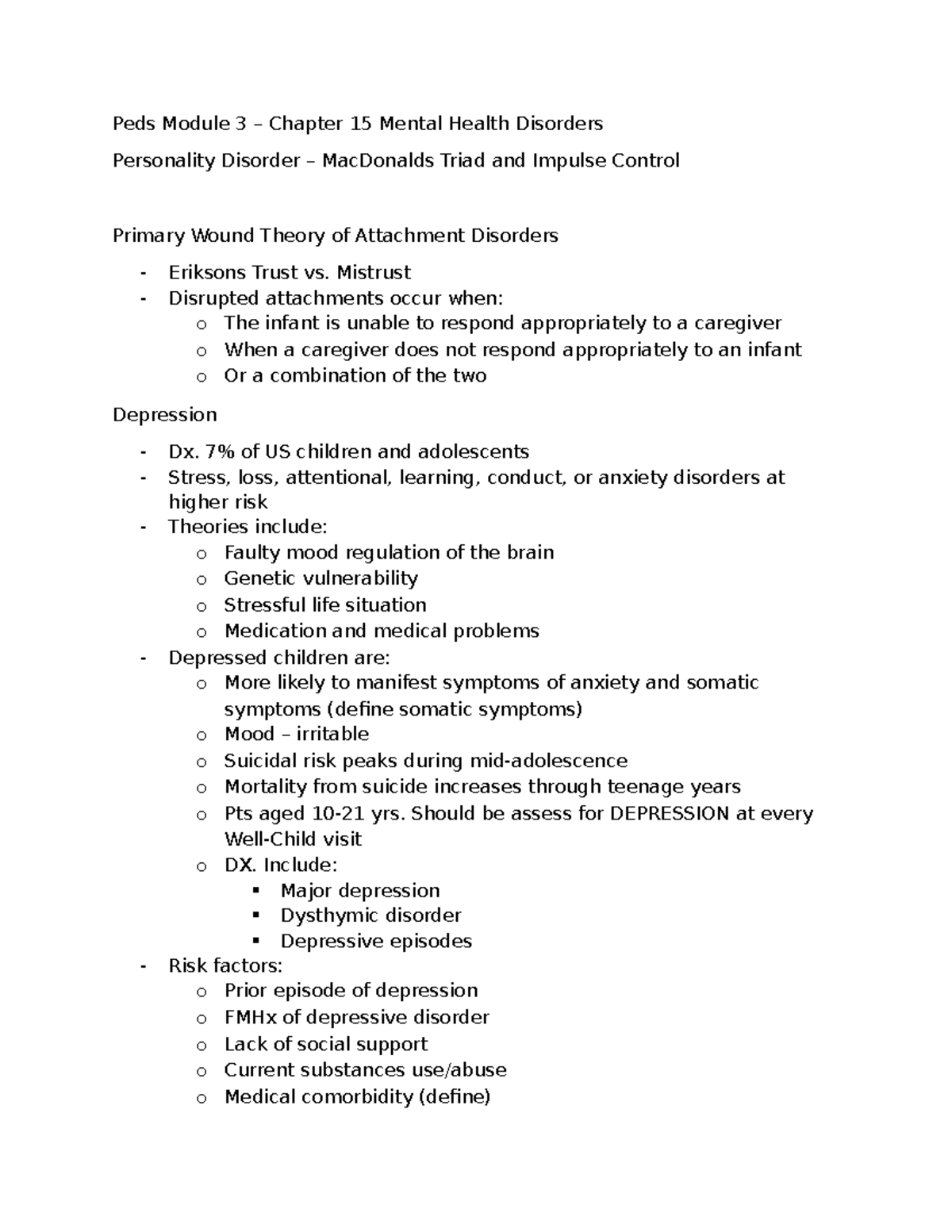 Peds Module 3: Chapter 15 - Mental Health Disorders Overview - Studocu
