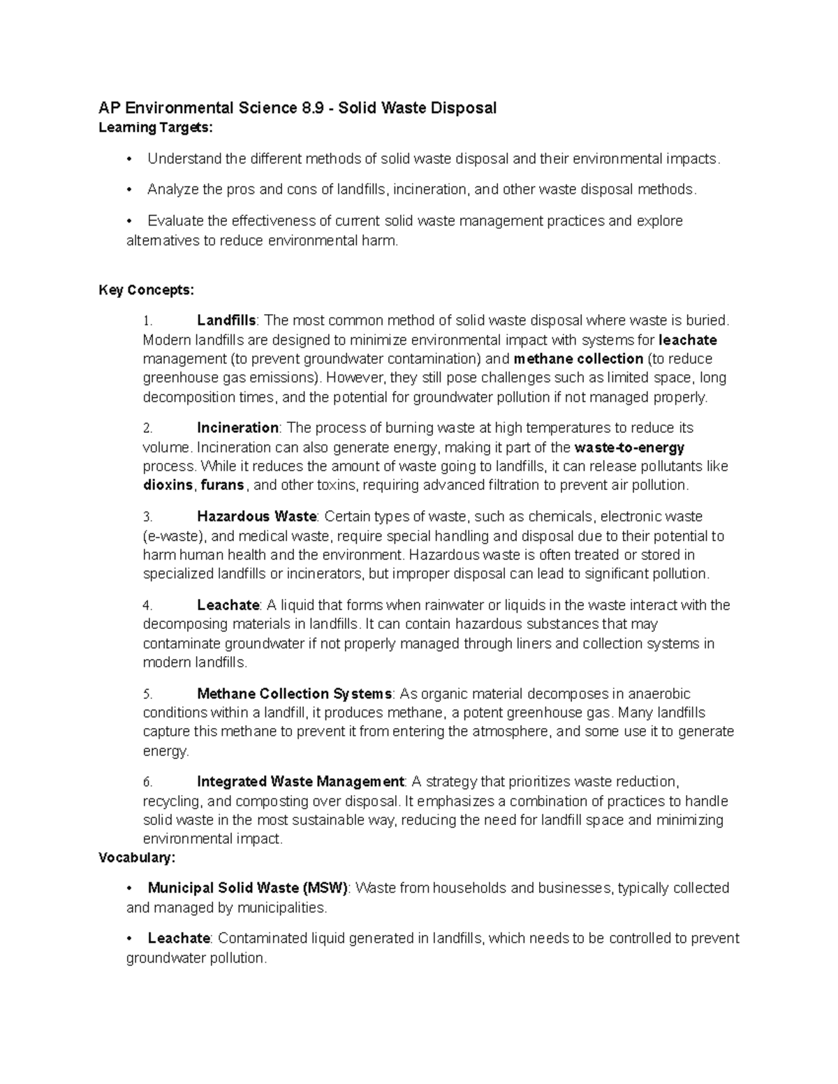 AP Environmental Science 8.9 - Solid Waste Practices & Environmental ...
