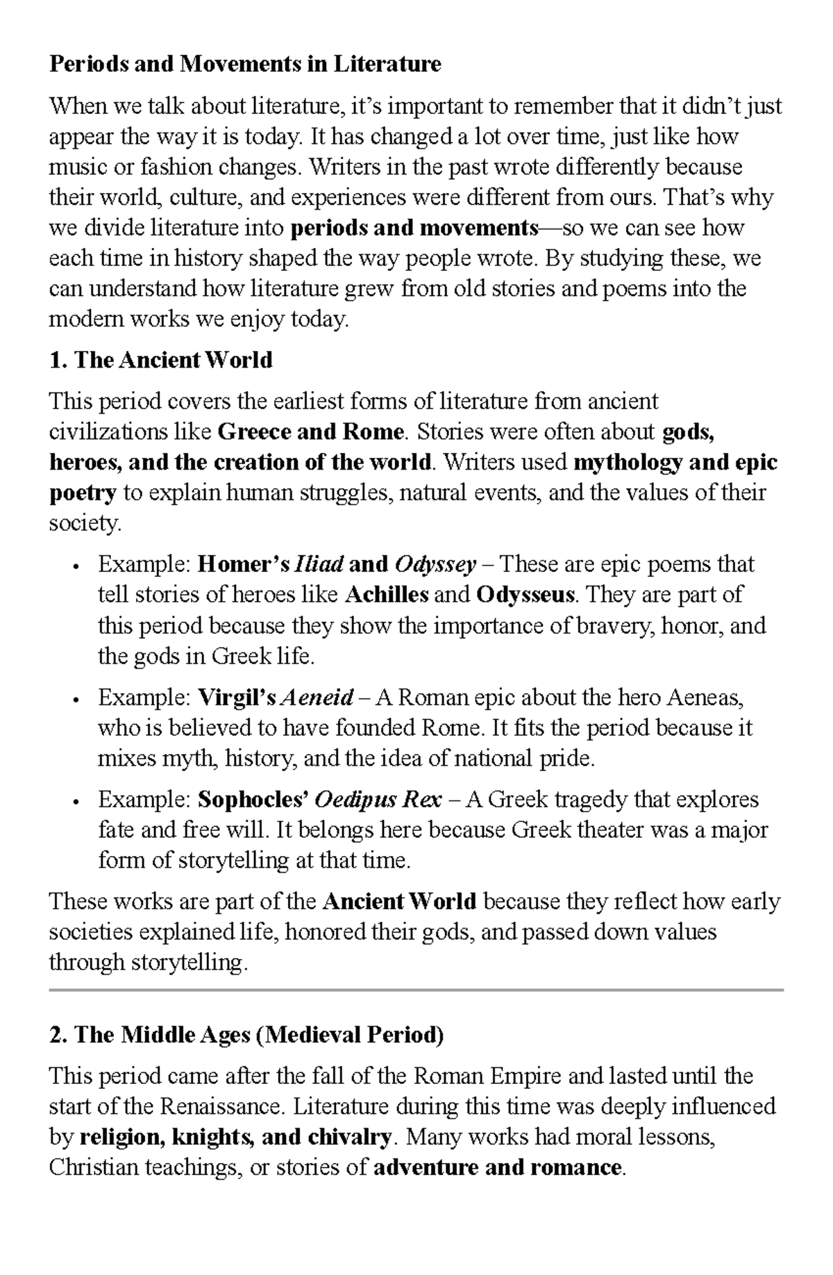 L1: Overview of Literary Periods and Movements - Studocu