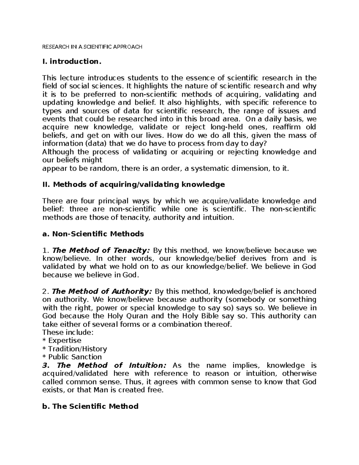 RESEARCH IN A SCIENTIFIC APPROACH I: LECTURE NOTES - Studocu