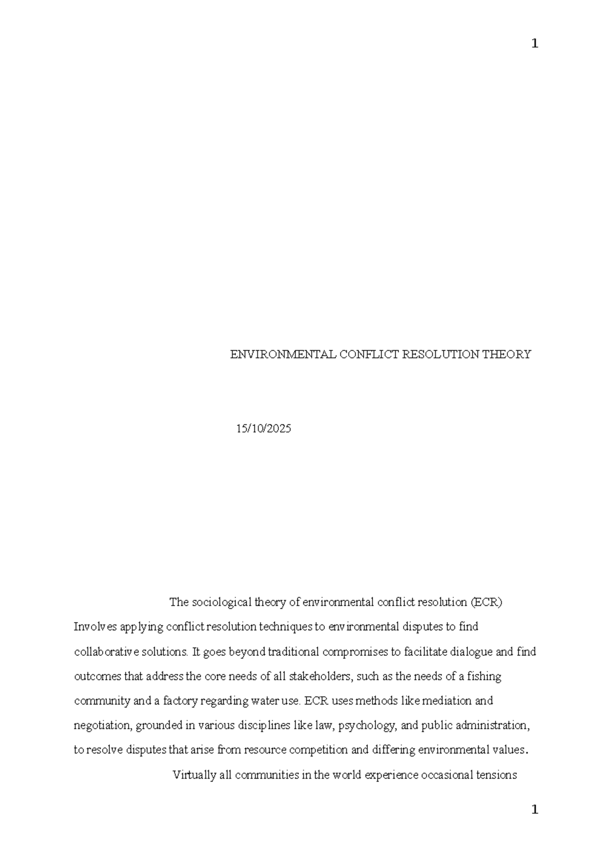 Environmental Conflict Resolution Theory: ECR Techniques and ...