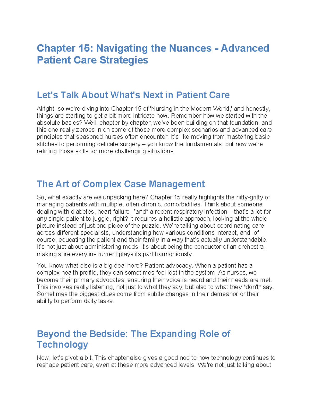 Chapter 15 Review: Advanced Patient Care Strategies in Nursing - Studocu