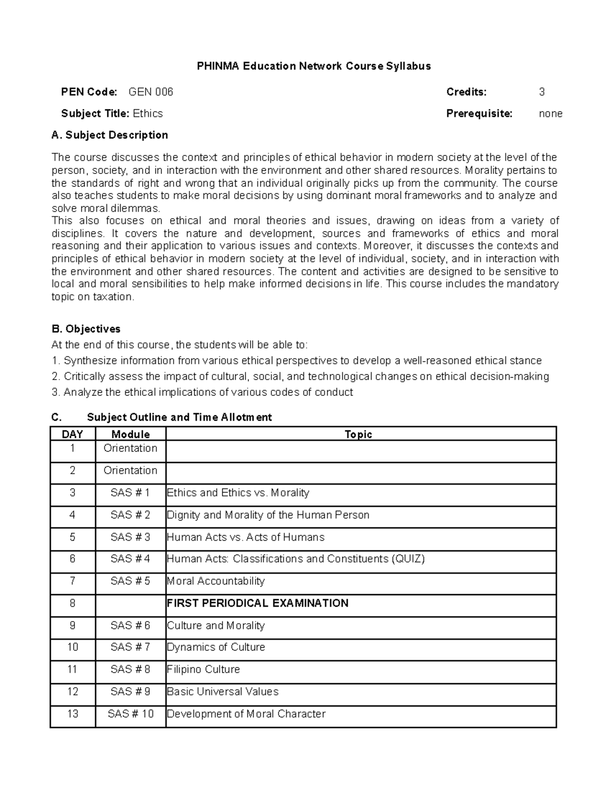GEN 006 - Ethics Course Overview and Orientation Module - Studocu