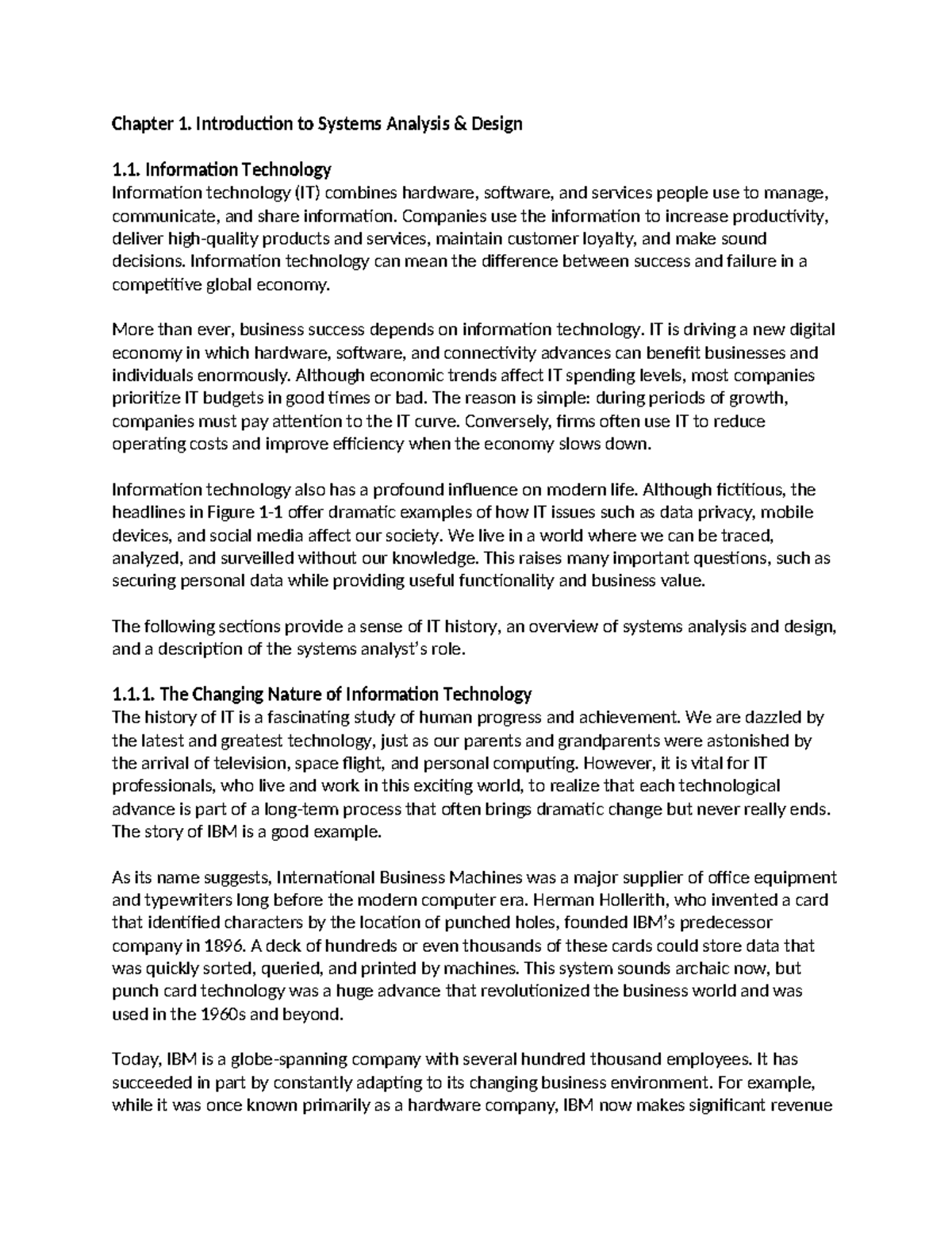 Chapter 1: Introduction to Systems Analysis and Design (IT 101) - Studocu