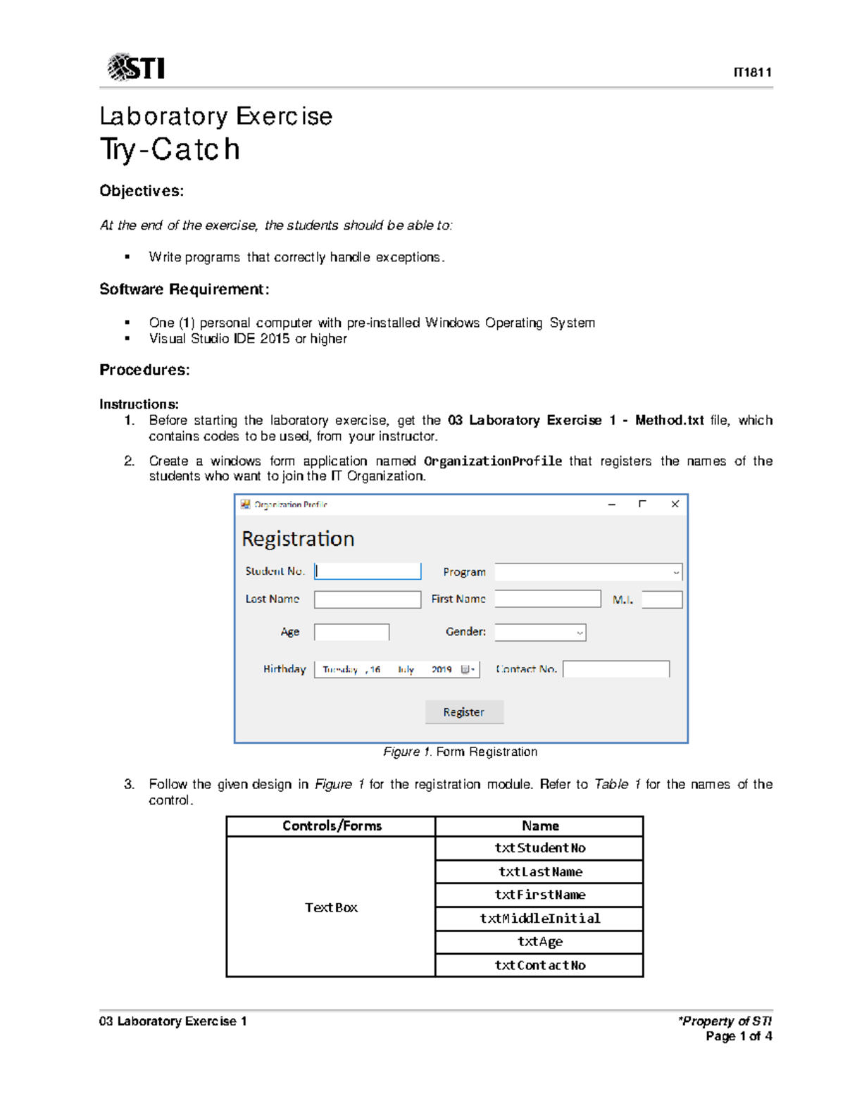 IT1811 Lab Exercise 1: Exception Handling in Windows Forms - Studocu