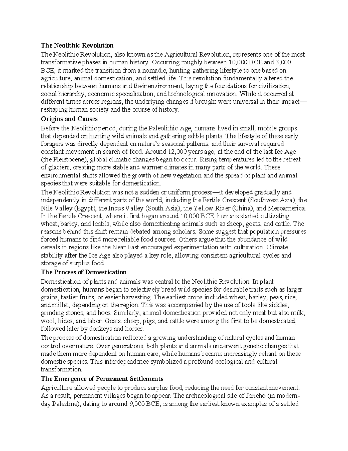 Neolithic Revolution: Key Insights and Lecture Notes - Studocu