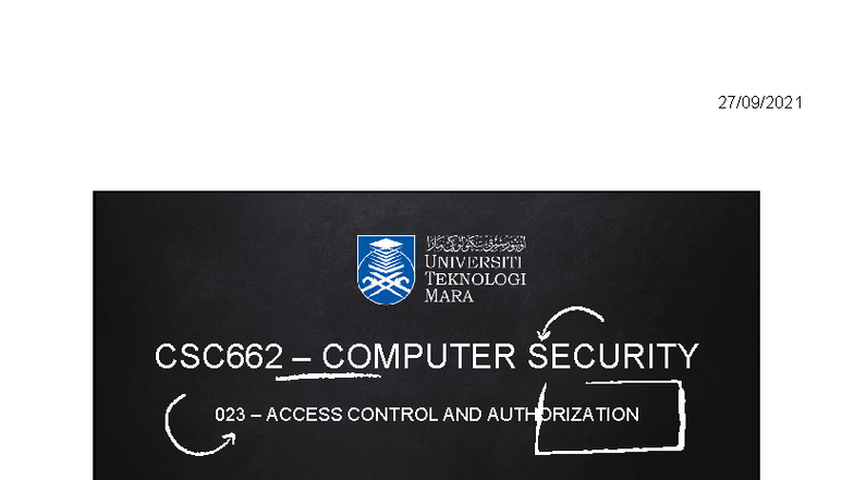 CSC662 COMPUTER SECURITY 023 Access Control & Authorization Notes - Studocu