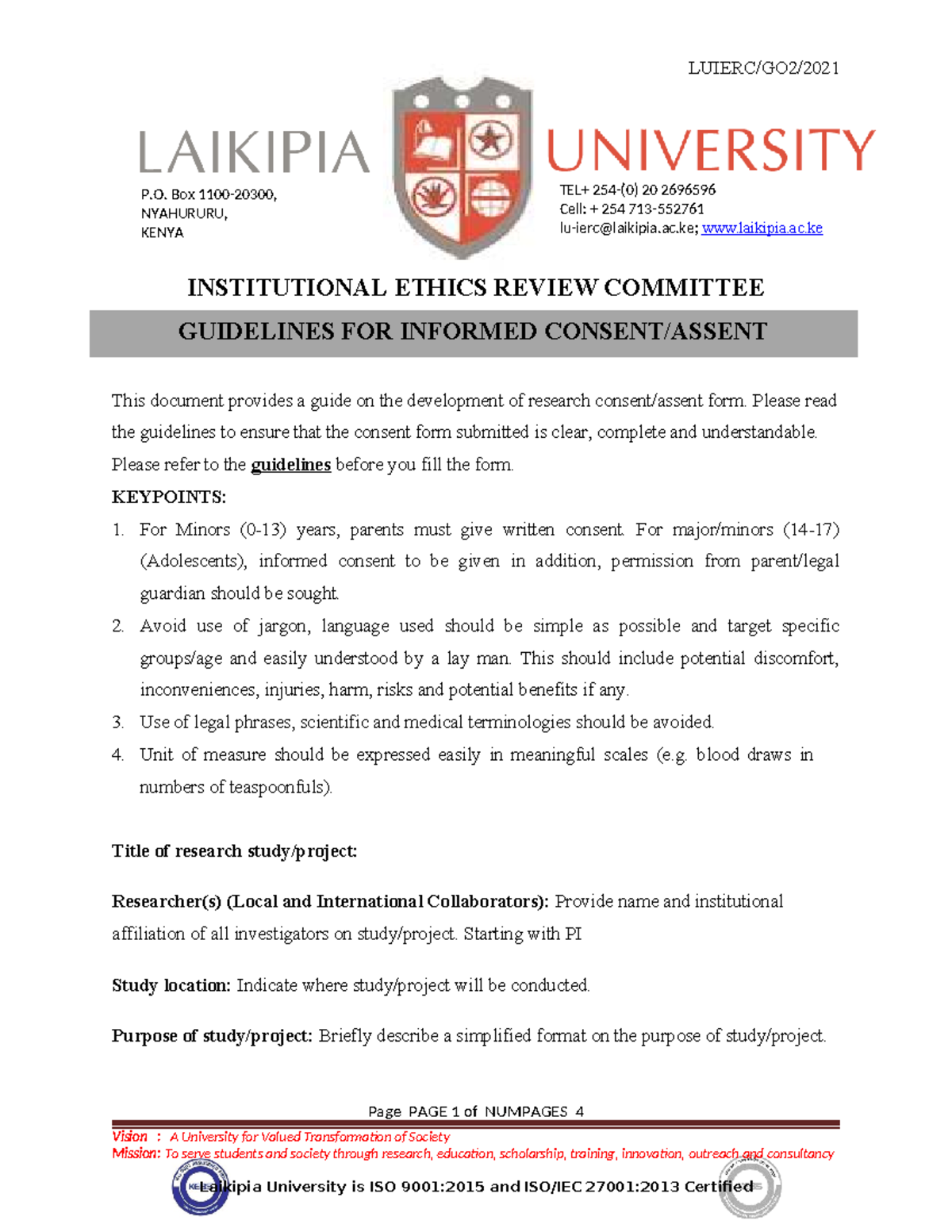 Iserc Guidelines for Developing Informed Consent Forms - LUIERC - Studocu