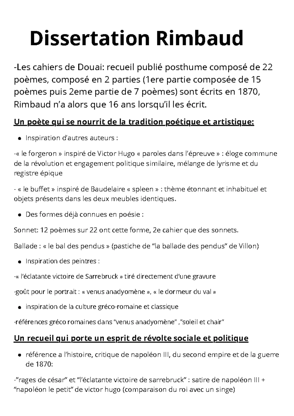 Analyse Linéaire de "Le Buffet" - Rimbaud (Cahiers de Douai) - Studocu