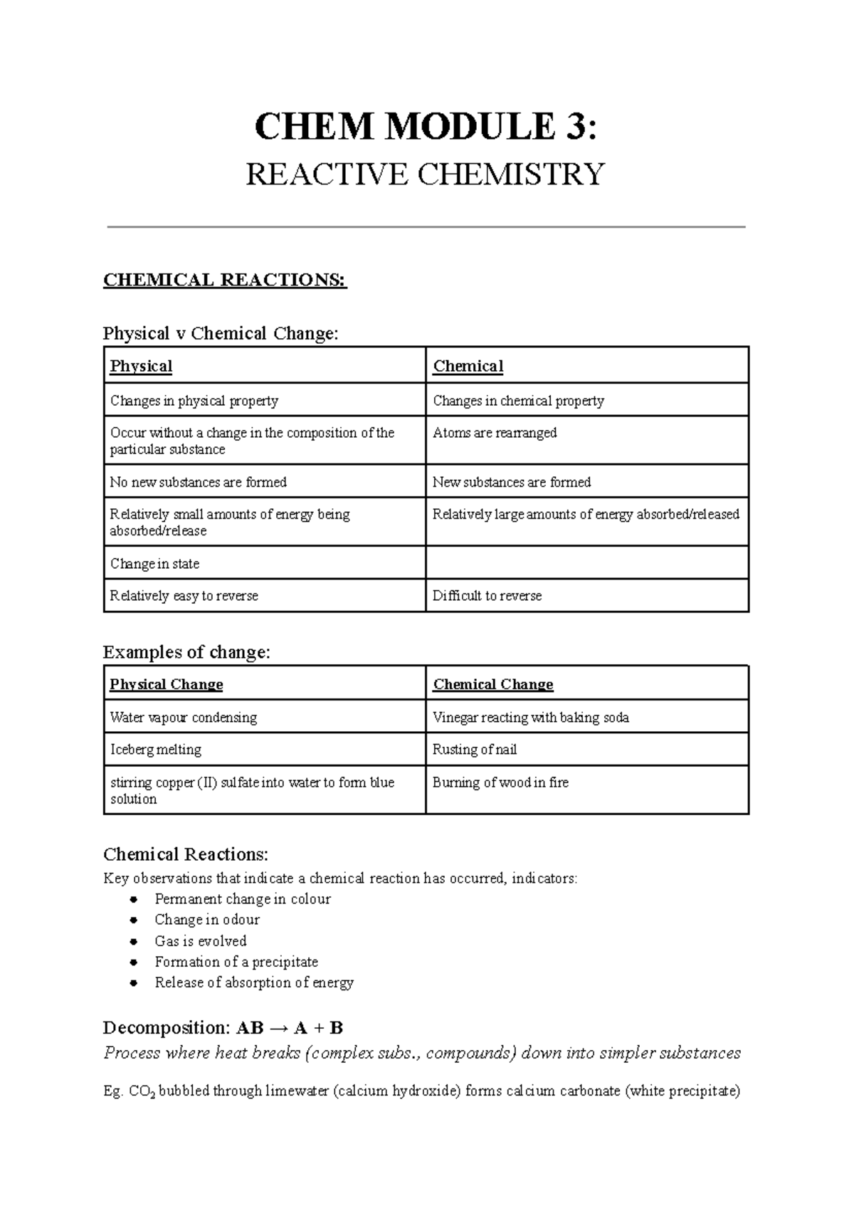 CHEM 101: Module 3 Notes on Reactive Chemistry & Chemical Reactions ...