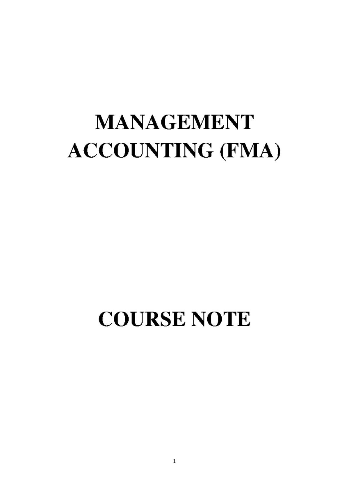 FMA MANAGEMENT ACCOUNTING COURSE NOTES: KEY CONCEPTS & PRACTICE - Studocu
