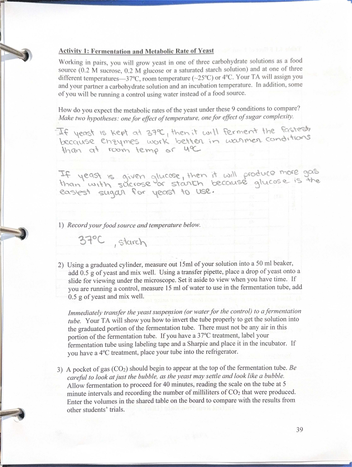 Exp 4: Yeast Fermentation & Metabolic Rate Analysis in Bio 1 - Studocu