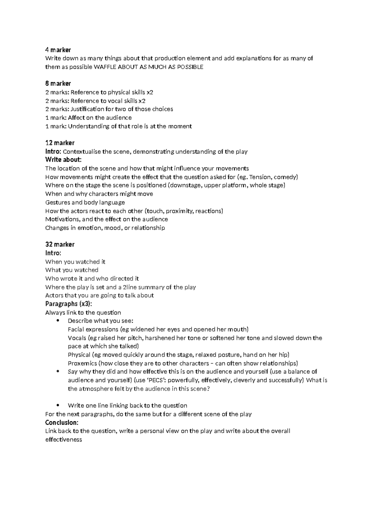 Exam Questions Structures for Drama Analysis (4 & 8 Marker) - Studocu