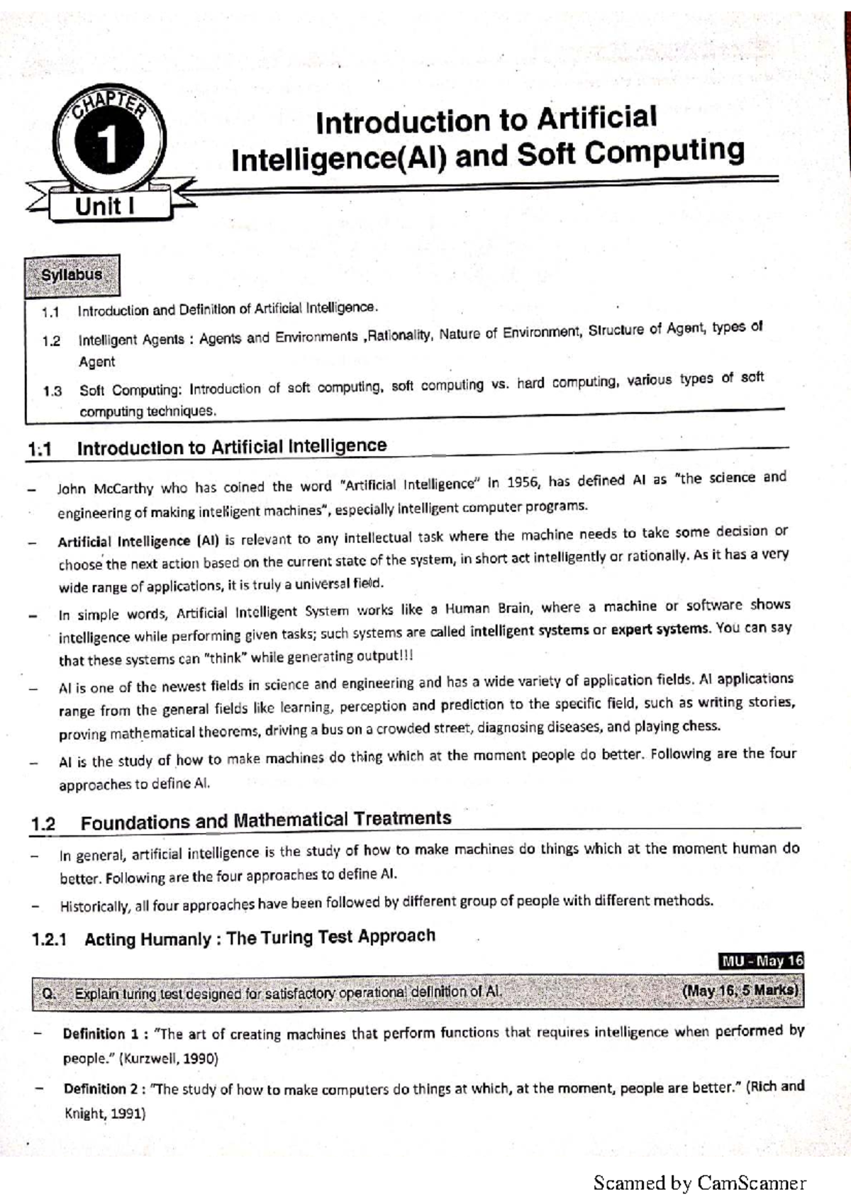 AISC 1 - Introduction to AI and Soft Computing: Chapter Overview - Studocu
