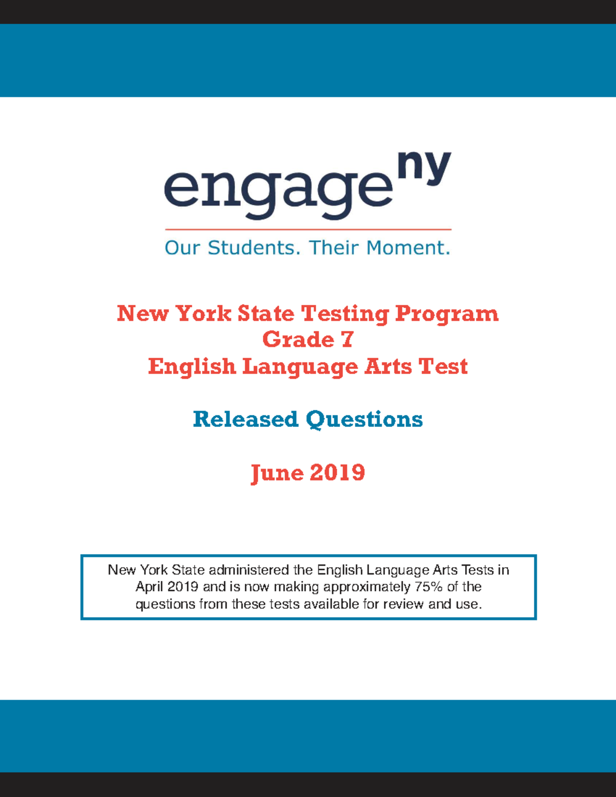 NYS Grade 7 ELA Test Released Questions - June 2019 Review - Studocu