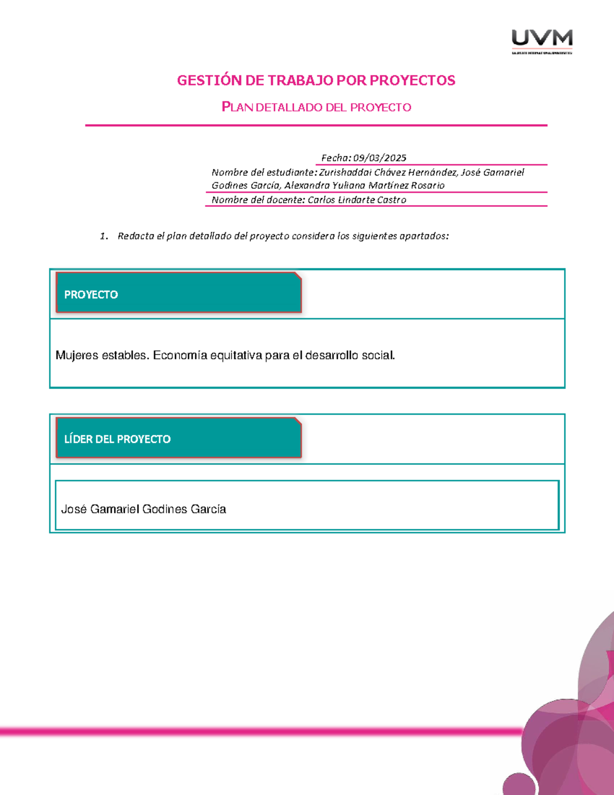 A3 AYMR - Proyecto integrador - GESTIÓN DE TRABAJO POR PROYECTOS PLAN ...