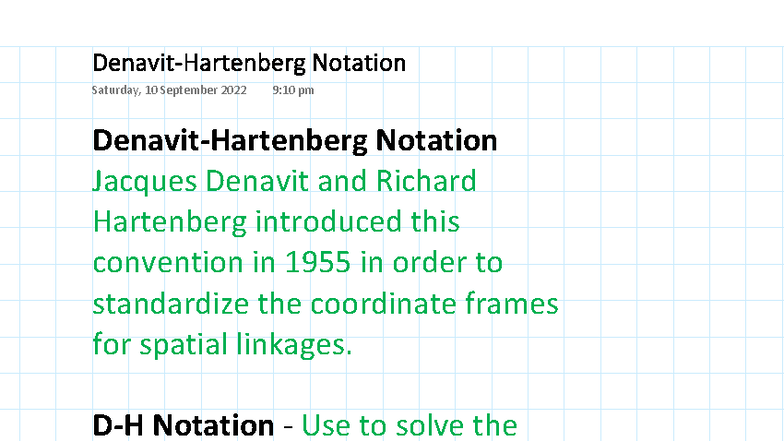 7. Denavit-Hartenberg Notation Overview and Frame Rules - Studocu
