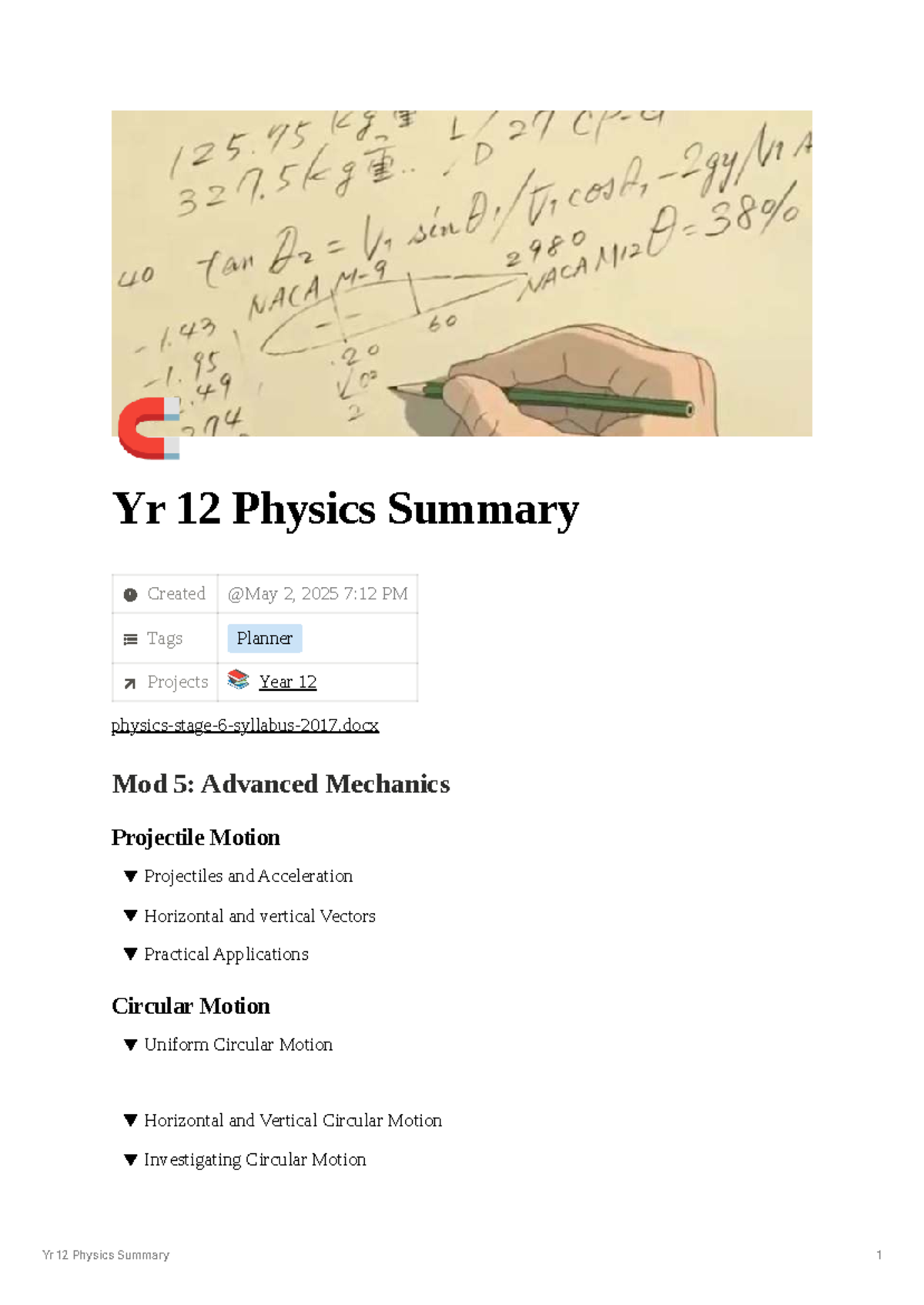 Yr 12 Physics HSC Summary: Advanced Mechanics & Electromagnetism - Studocu