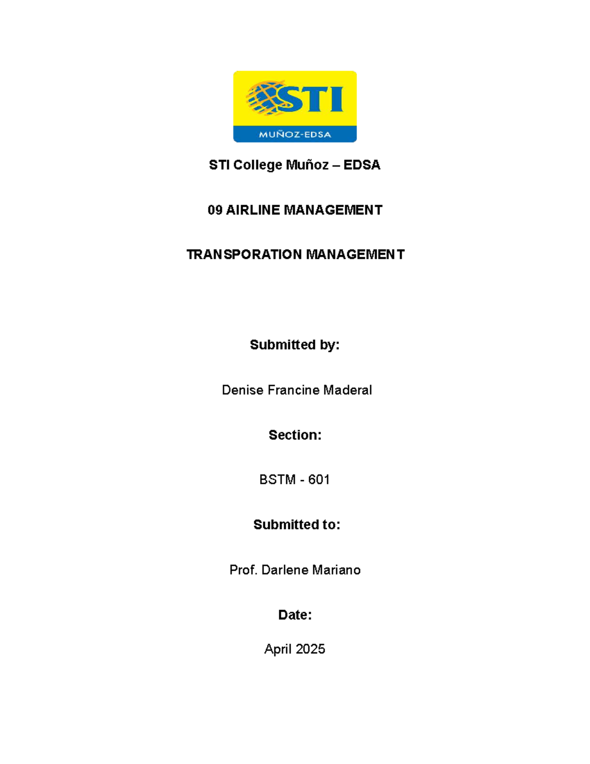 Airline management project: Tara na Biyahe! Airways concept (BSTM 601 ...