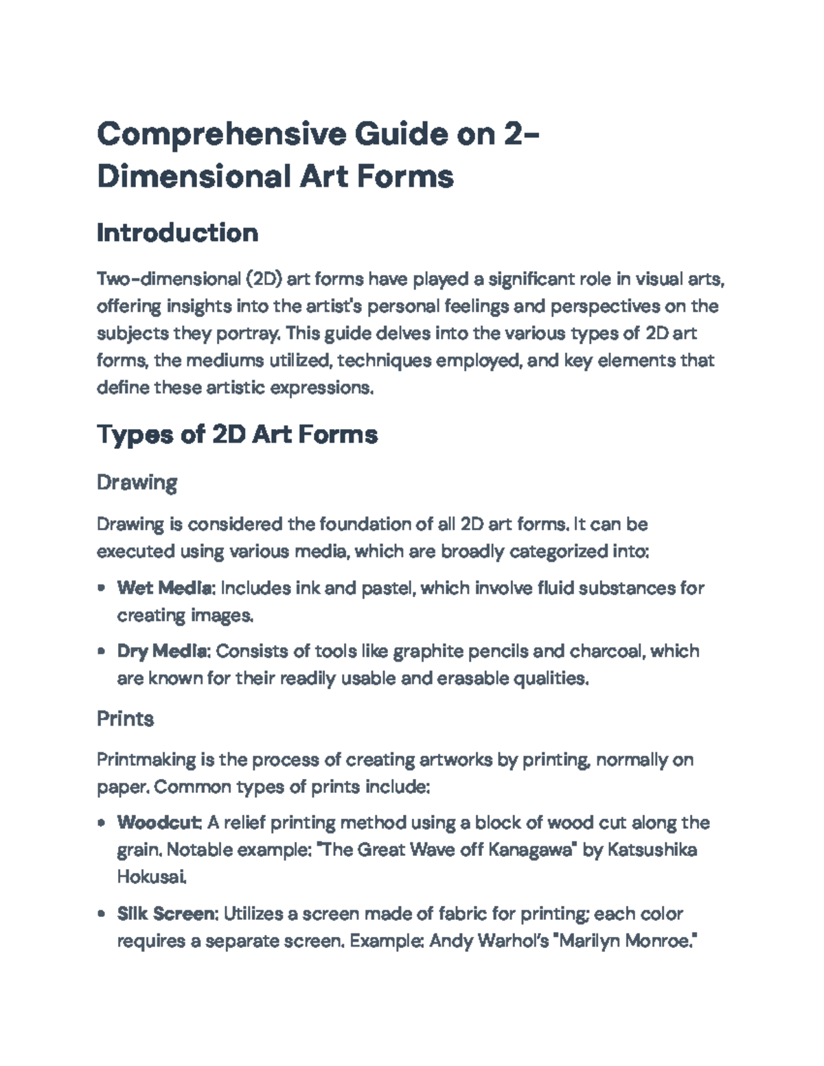 Comprehensive Guide to 2D Art Forms and Techniques - Comprehensive ...