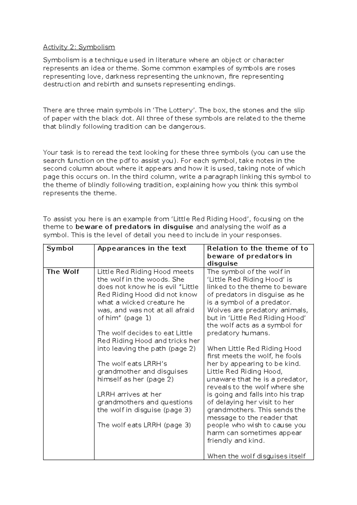 The Lottery (ENG 101) - Analyzing Symbolism and Tradition - Studocu