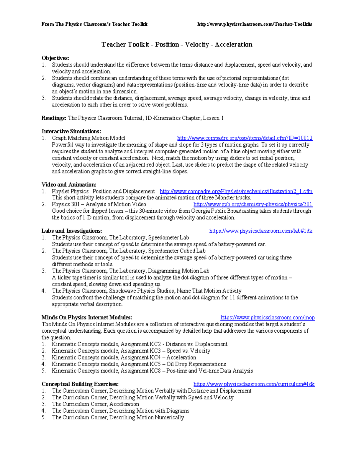 Physics 101: Position, Velocity, and Acceleration Overview - Studocu