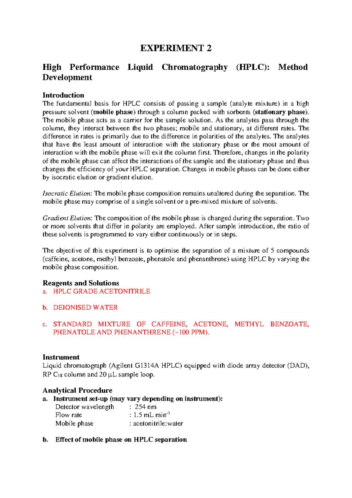 CHM510 - High Performance Liquid Chromatography (HPLC) Experiment 2 - Studocu