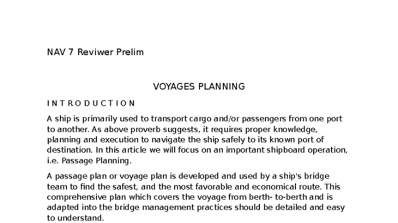 NAV 7 Reviewer Prelim - Voyage Planning Fundamentals - Studocu