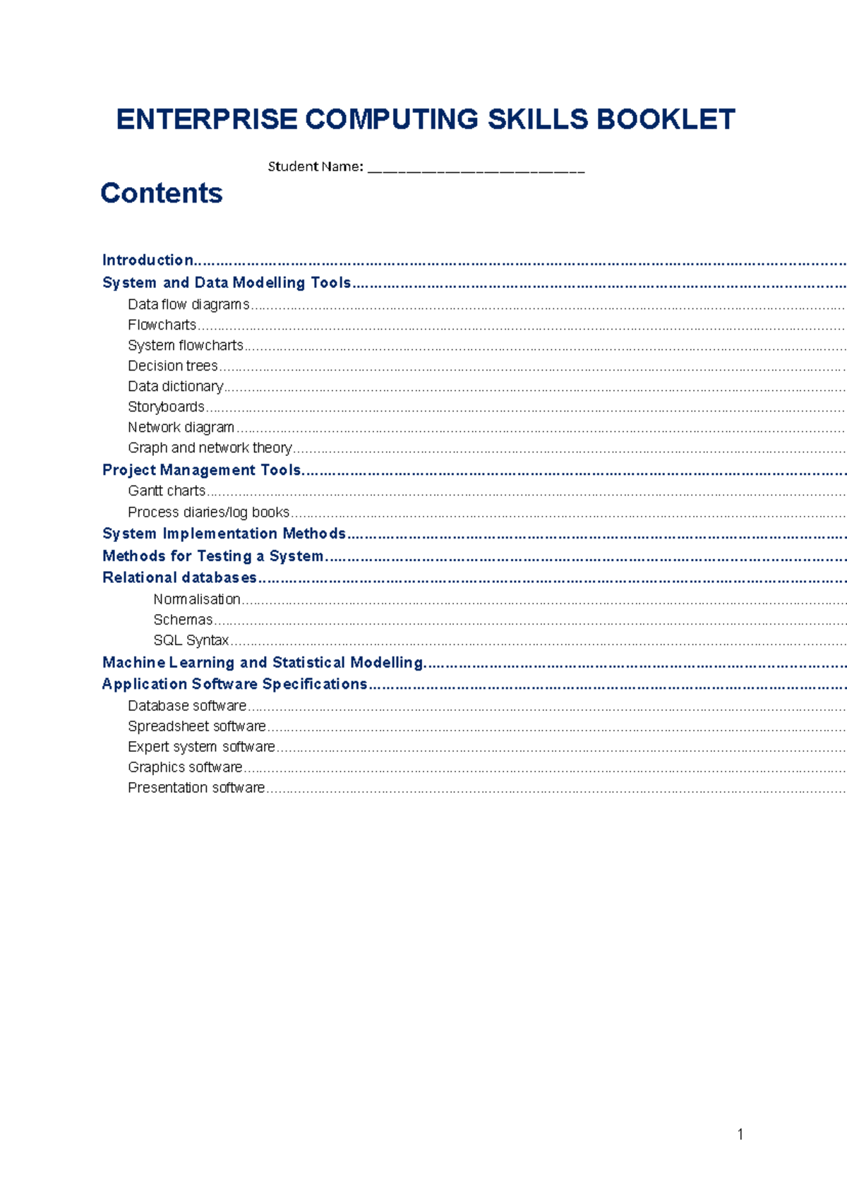 HSC Skills Booklet: Enterprise Computing Overview and Tools - Studocu
