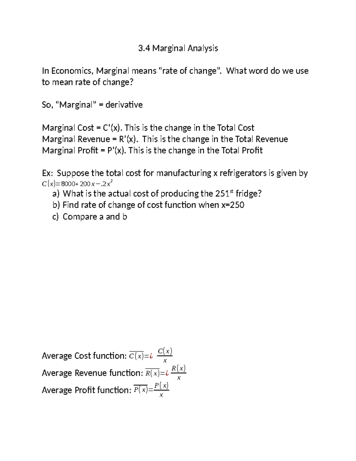 Economics 101: Marginal Analysis & Cost Functions Lecture Notes - Studocu