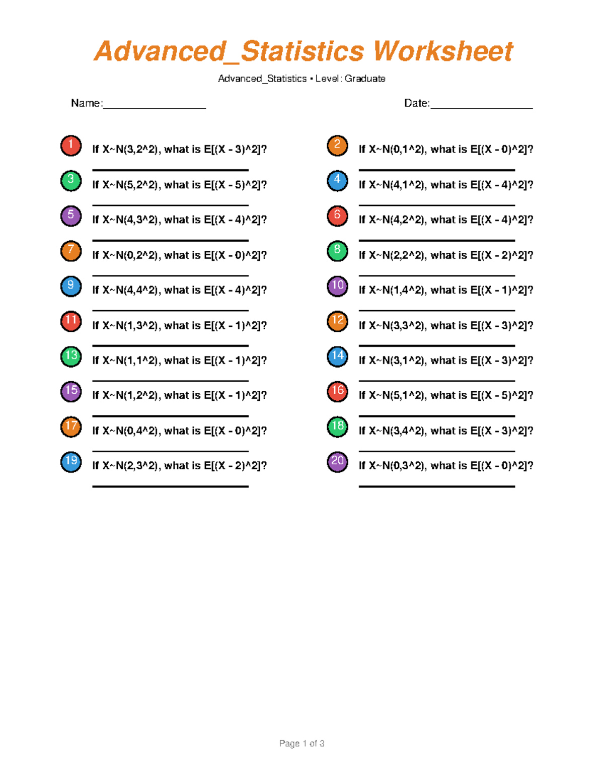 Advanced_Statistics Worksheet 1 - Graduate Level Exercises - Studocu