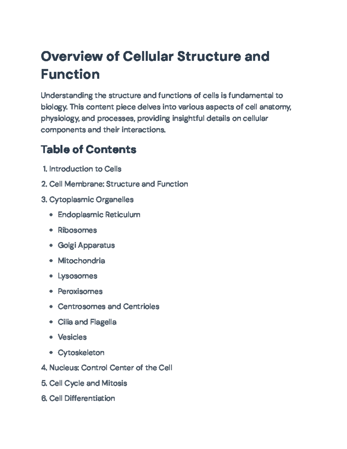 Overview of Cellular Structure and Function: Key Aspects Explained ...