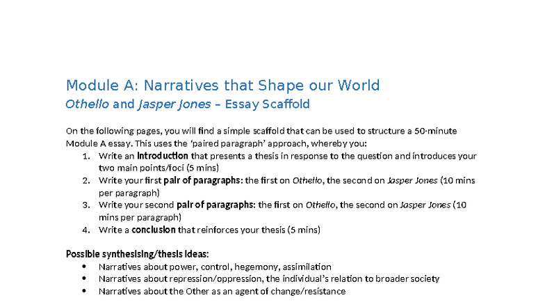 Module A: Othello & Jasper Jones Essay Scaffold 2025 - Studocu