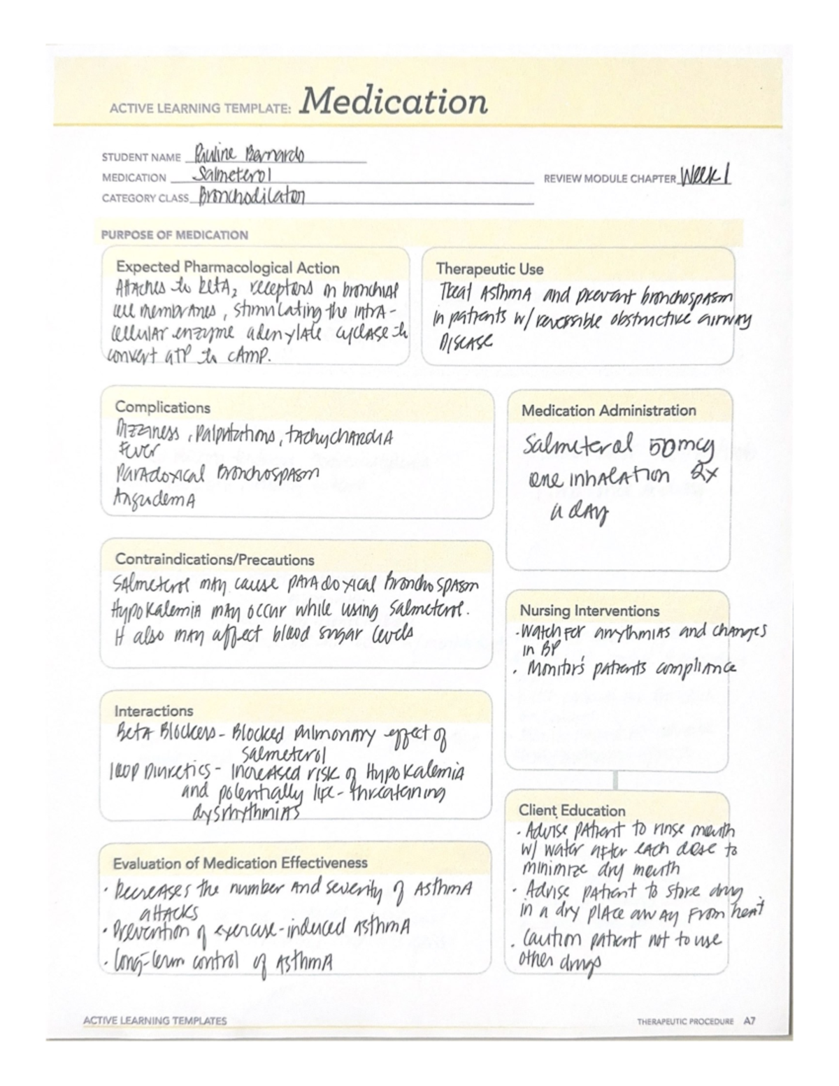 Salmeterol Medication Card - Active Learning Template for ...