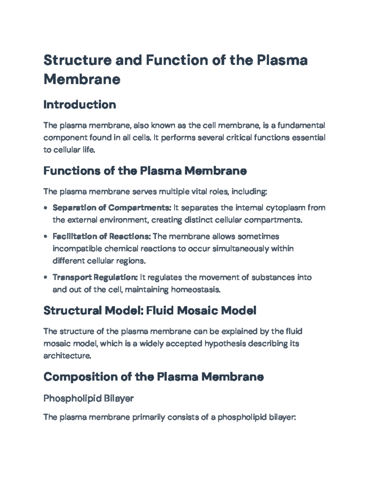 Understanding Plasma Membrane Structure & Function - Biology 101 - Studocu