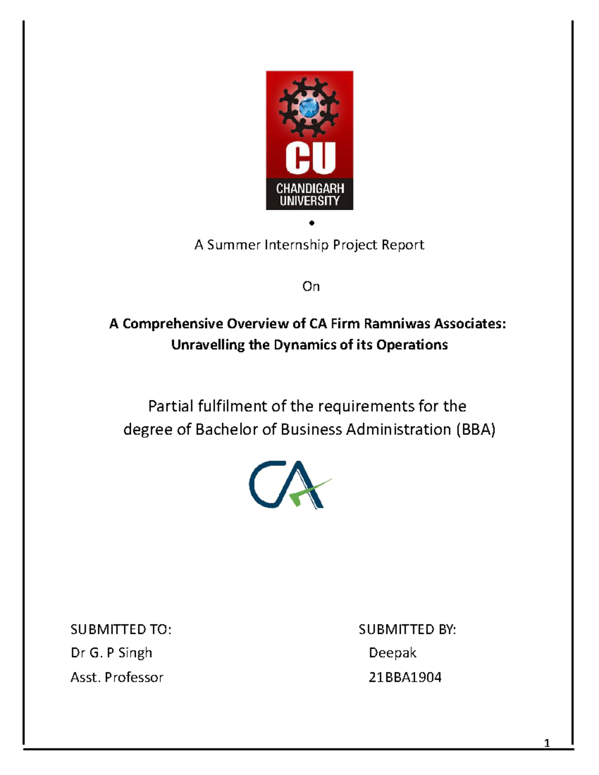 BBA 21: Summer Internship Project Report on CA Firm Ramniwas Associates ...
